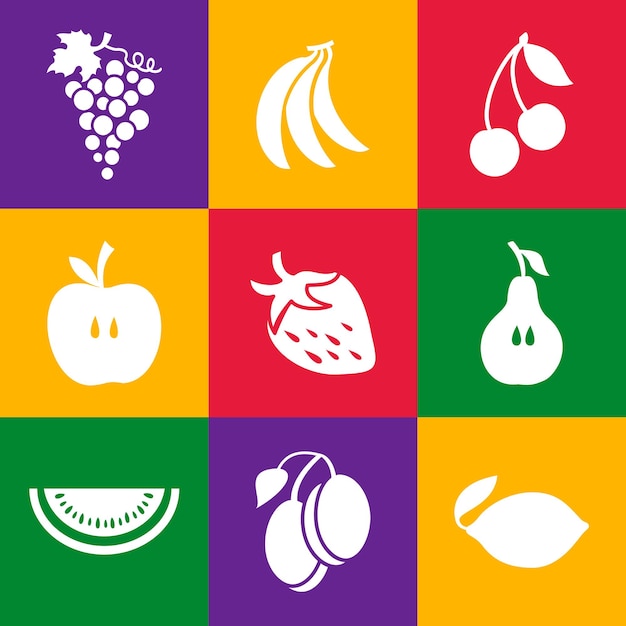 Vibrant Fruit Icons: A Colorful Collection of Diverse Produce Symbols ...