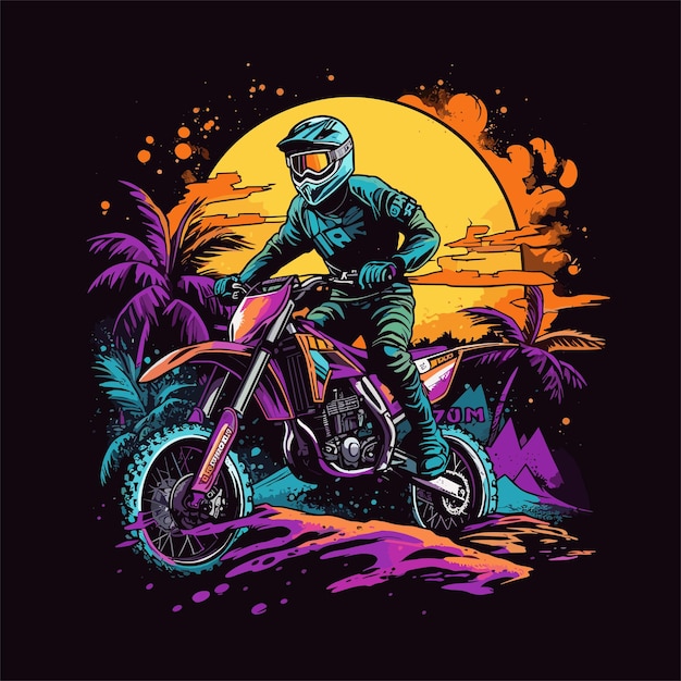 Motocross Rider Against Sunset Backdrop with Tropical Scenery | Jiffy ...