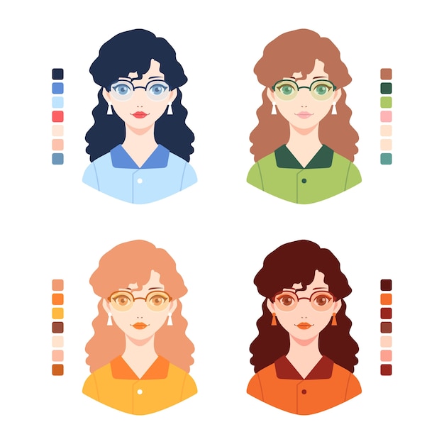 Diverse Female Avatars with Glasses and Color Palette | Jiffy Designs