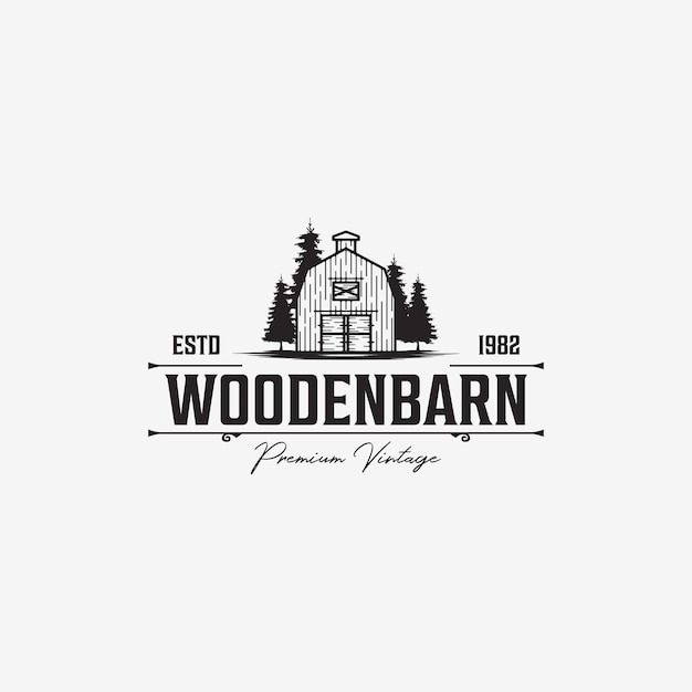Vintage Woodenbarn Emblem with Rustic Barn Illustration | Jiffy Designs