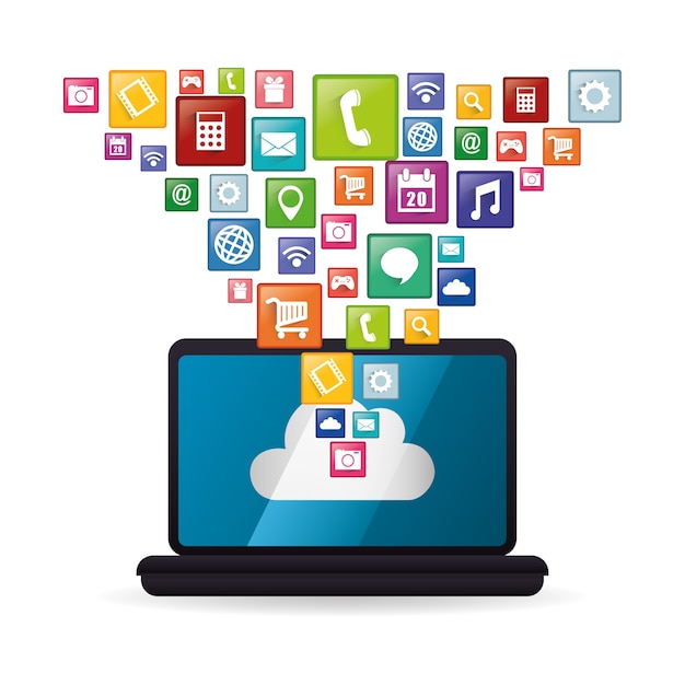 Cloud Computing Apps and Icons Illustration for Laptop Display | Jiffy ...