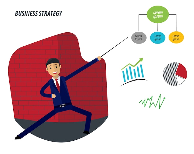Determined businessman navigating complex business strategy with data ...