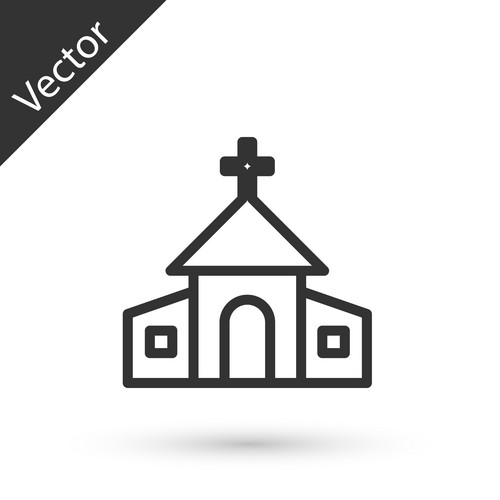 Grey Line Church Building Icon Isolated On White Background. Christian ...
