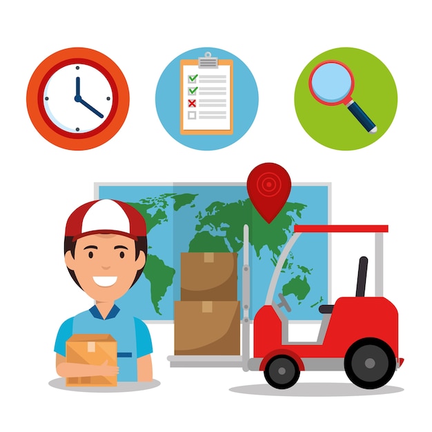 Delivery Service Illustration with Logistics Icons and Character ...
