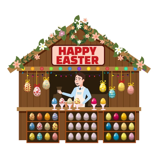 Cheerful Easter Market Stall Filled with Colorful Eggs and Decorations ...