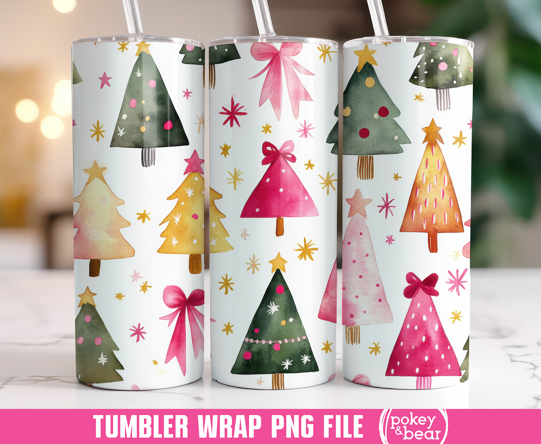 Whimsical Christmas Trees and Festive Bows in Watercolor Splendor ...