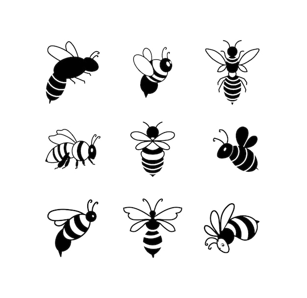 Diverse Bee Icon Collection: Vibrant Silhouettes for Versatile Designs ...