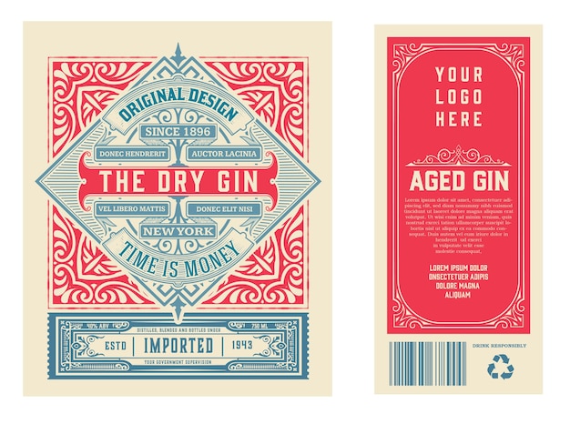 Vintage Gin Label with Ornate Borders and Typography | Jiffy Designs