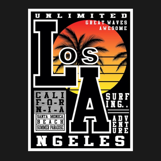 Iconic Los Angeles Surf Graphic with Retro Sunset | Jiffy Designs