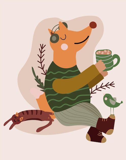 Cozy Creature Enjoying a Warm Beverage in Nature | Jiffy Designs