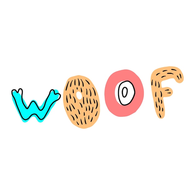 Colorful and Playful Woof Text in Whimsical Style | Jiffy Designs