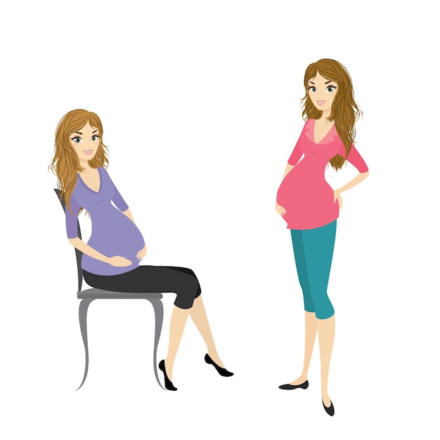 Vibrant Maternity Illustrations Showcasing Diverse Stages of Pregnancy ...