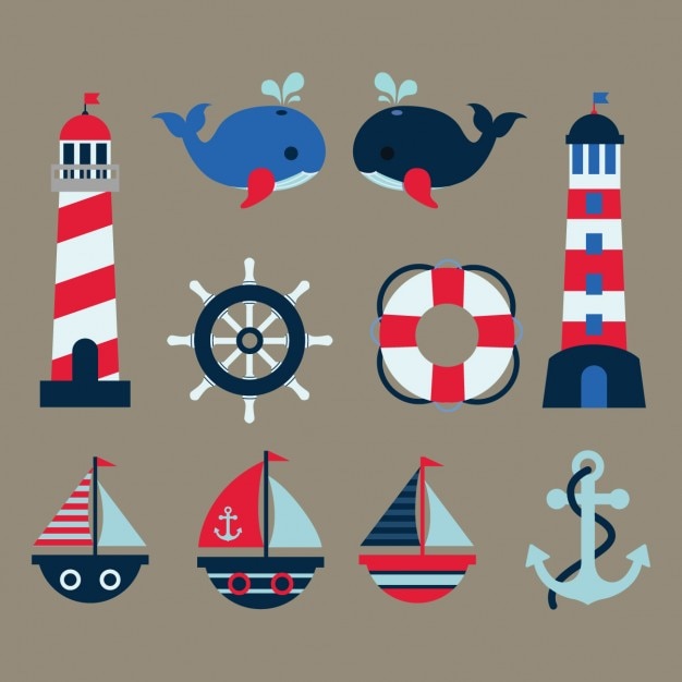Nautical Elements Collection: Lighthouses, Whales, Sailboats, and ...