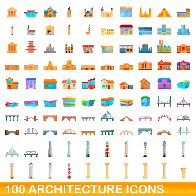 Diverse Collection of 100 Vibrant Architecture Icons | Jiffy Designs