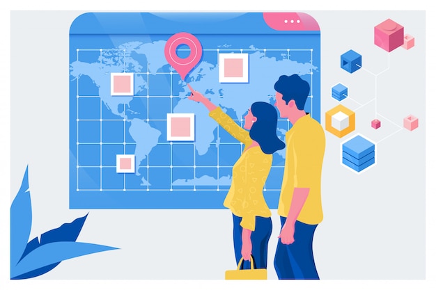 Couple Exploring the World Map with Pinpoints | Jiffy Designs