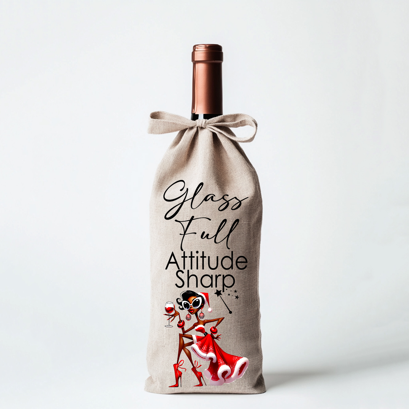 'Glass Full Attitude Sharp' Stylish Typography Wine Bag Design with ...