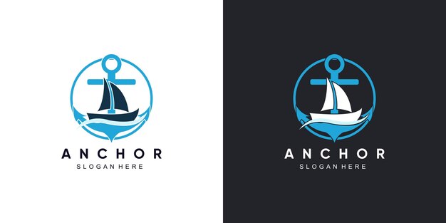 Iconic Nautical Anchor with Sailing Silhouette Logo | Jiffy Designs