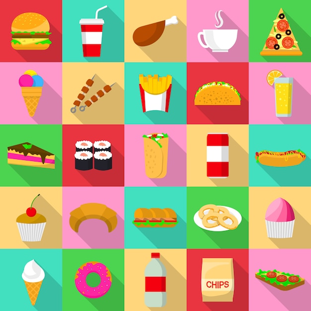 Vibrant Collection of Iconic Fast Food and Snack Symbols | Jiffy Designs