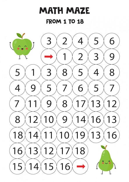 Delightful Math Maze from 1 to 18 with Playful Apple and Pear | Jiffy ...