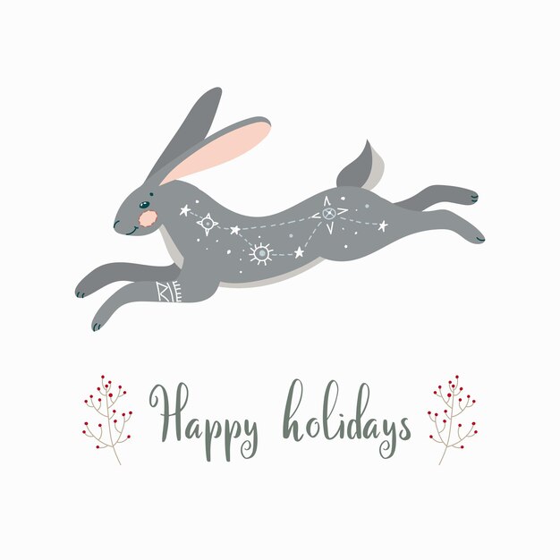 Whimsical Hopping Hare Leaping Through Sparkling Snow | Jiffy Designs
