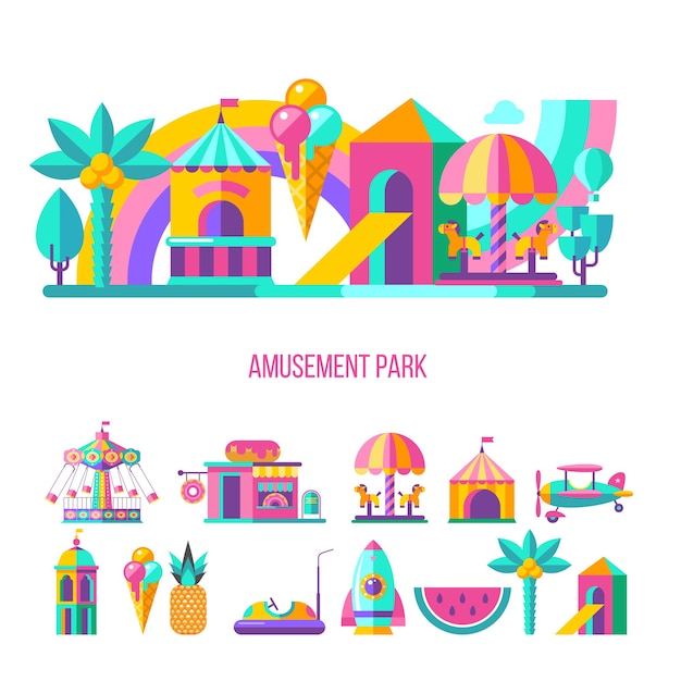 Vibrant Amusement Park Collection with Diverse Attractions | Jiffy Designs