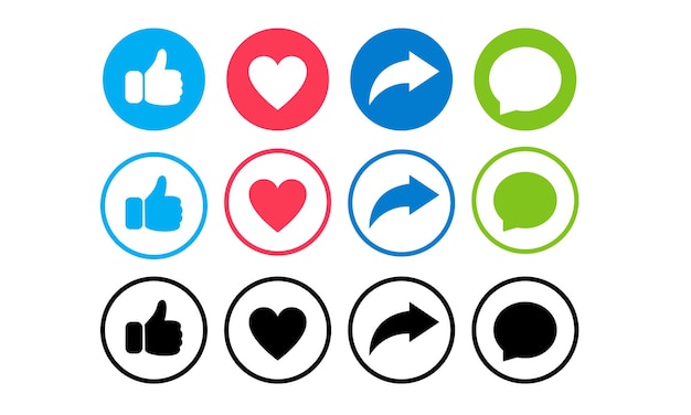 Vibrant Social Media Interaction Symbols in Circles | Jiffy Designs