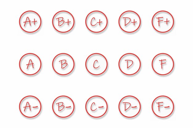 Stylized School Grade Symbols in Minimalist Red Circles | Jiffy Designs