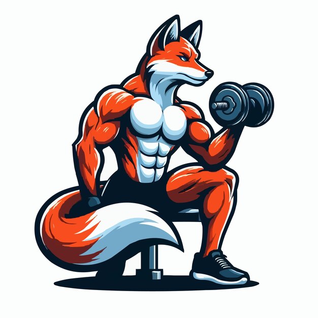 Muscular Fox Fitness Mascot Lifting Weights | Jiffy Designs