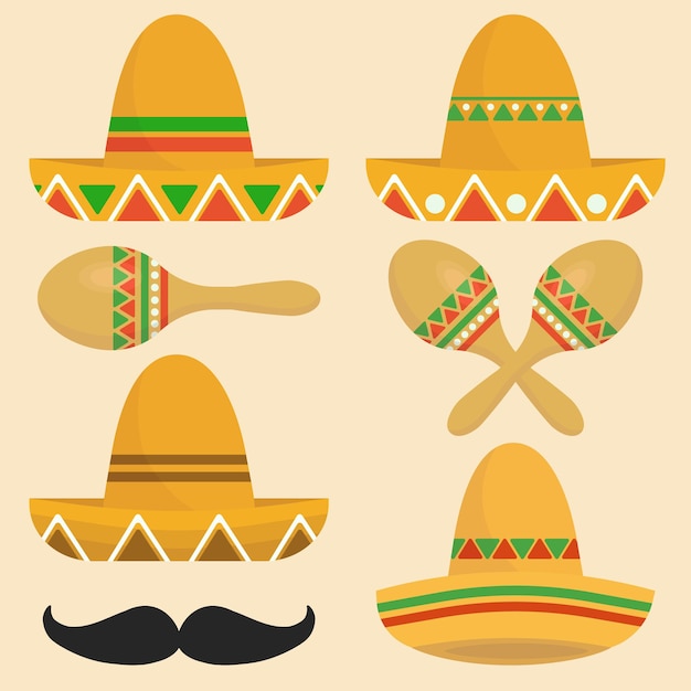 Vibrant Mexican Fiesta Symbols: Sombreros, Maracas, and Mustache ...