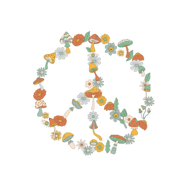 Vibrant Mushroom Peace Symbol - Whimsical Nature Illustration | Jiffy ...