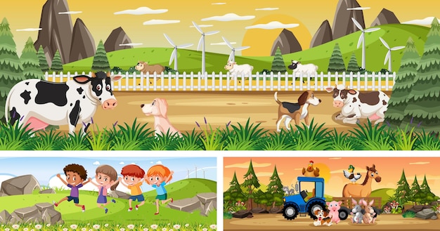 Charming Countryside Scene with Playful Animals and Children | Jiffy ...