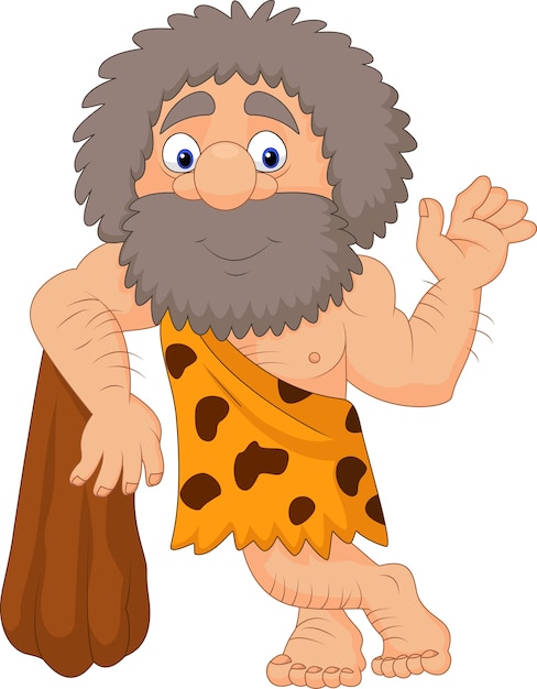 Friendly Caveman Character with Club and Animal Skin Outfit | Jiffy Designs