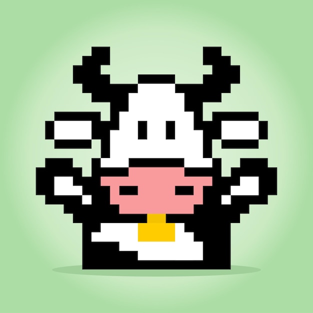 Charming Pixel Art Cow Head on Green Background | Jiffy Designs