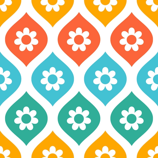 Vibrant Floral Diamond Pattern in Retro Color Palette | Jiffy Designs