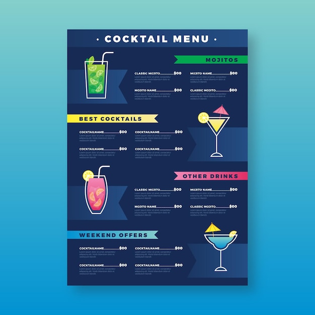Vibrant Cocktail Menu Highlighting Signature Drinks | Jiffy Designs