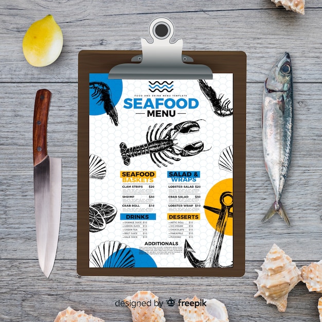 Vibrant Seafood Menu with Nautical Illustrations | Jiffy Designs