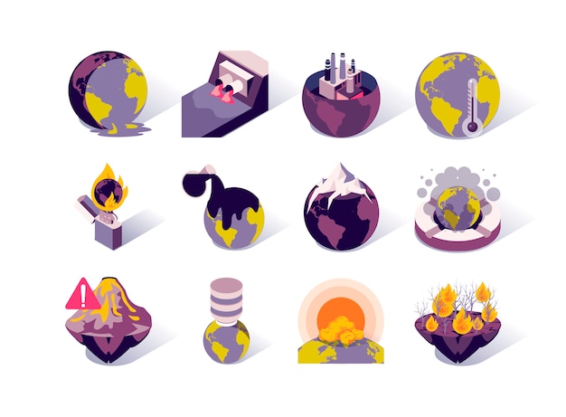 Vibrant Isometric Icons Depicting Global Connectivity and Exploration ...