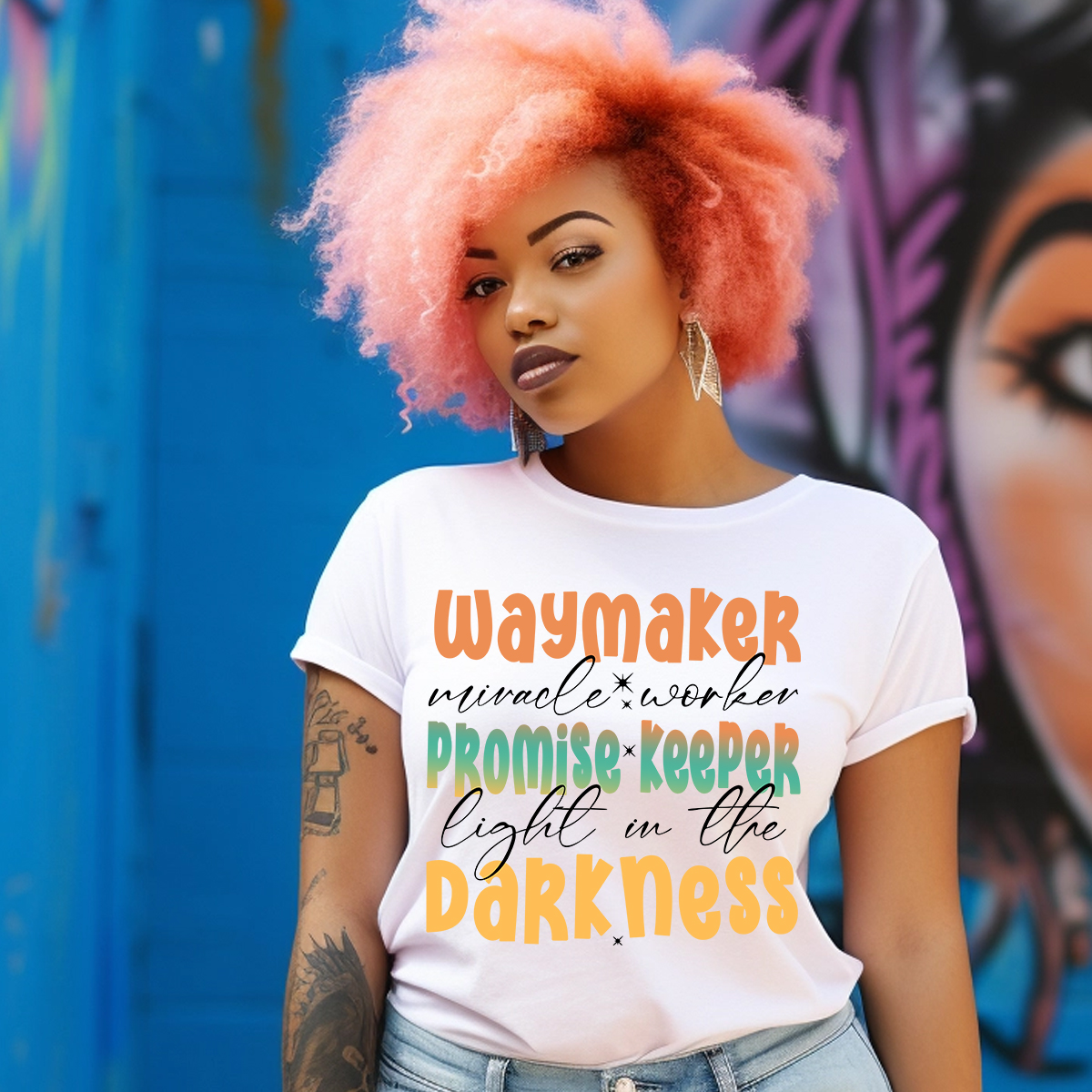 'Waymaker Miracle Worker Promise Keeper' Bold Typography with Elegant ...