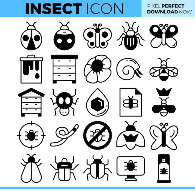 Diverse Collection of Stylized Insect Icons for Versatile Applications ...