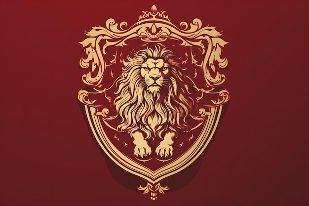 Majestic Lion Crest on Regal Crimson Backdrop | Jiffy Designs