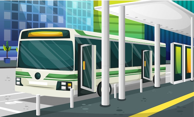 Vibrant Modern Commuter Bus Station in Futuristic City | Jiffy Designs