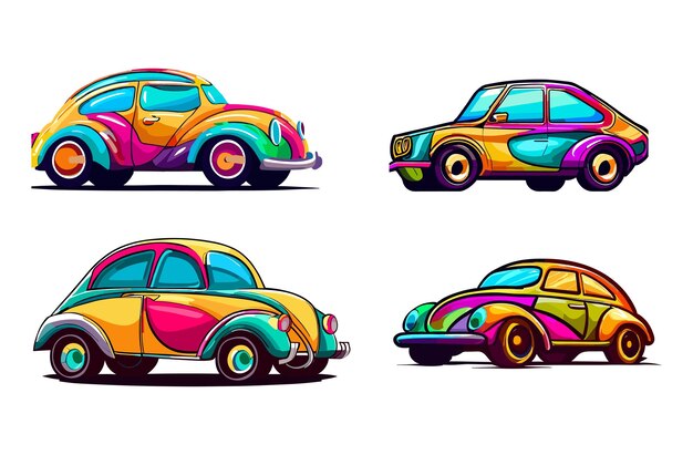 Vibrant and Retro-Inspired Collection of Colorful Cartoon Cars | Jiffy ...