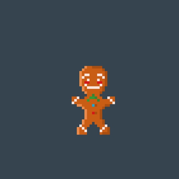 Cheerful Pixel Gingerbread Man on Dark Background | Jiffy Designs