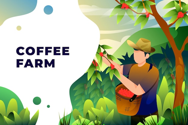 Vibrant Coffee Farm Landscape with Hardworking Farmer | Jiffy Designs