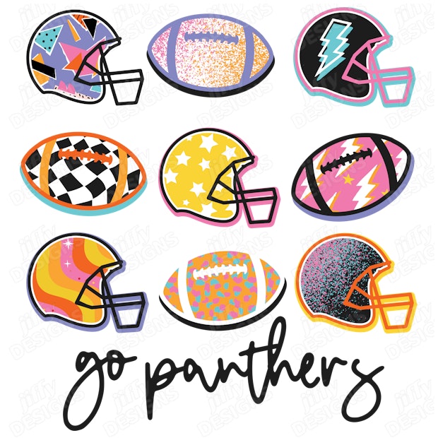 'Go Panthers' Vibrant Sports-Themed Collection of Helmets and Footballs ...