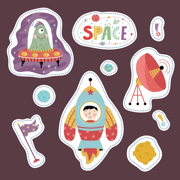 Vibrant Space-Themed Sticker Collection Featuring Quirky Celestial ...