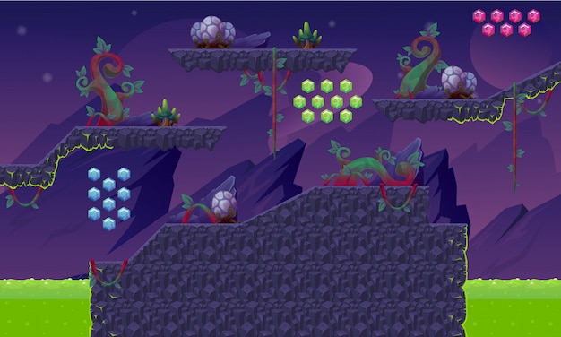 Vibrant Platformer Landscape with Colorful Obstacles and Collectibles ...