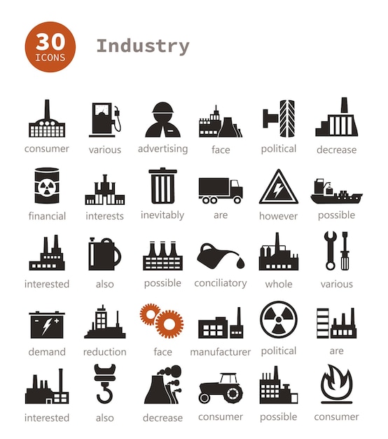 Diverse Industrial Icons Depicting Modern Manufacturing and Consumption ...