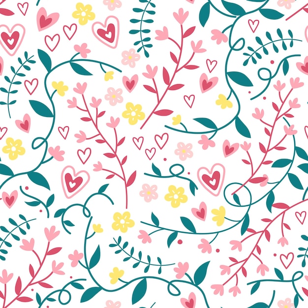 Whimsical Floral Pattern with Hearts and Vines | Jiffy Designs