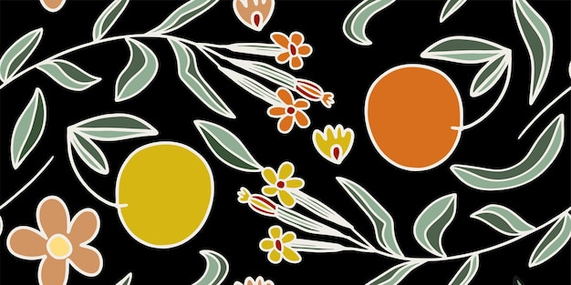 Vibrant Floral Pattern with Stylized Leaves and Blooms | Jiffy Designs